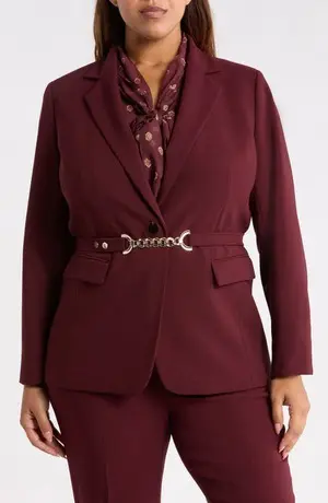 Anne Klein Single-breasted Notched Lapel Blazer With Chain Detail Belt - Barolo