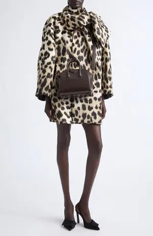 Givenchy Leopard Print Bow Scarf Short Coat - Beige
