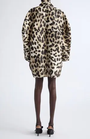 Givenchy Leopard Print Bow Scarf Short Coat - Beige