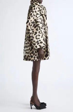 Givenchy Leopard Print Bow Scarf Short Coat - Beige