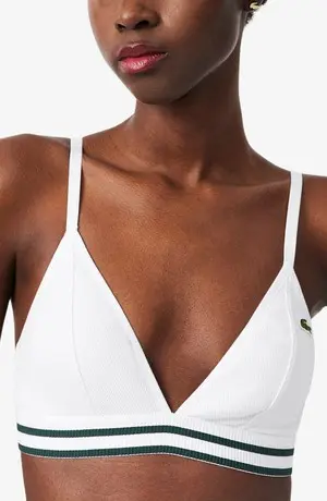 Lacoste Cotton Blend Rib Triangle Bralette - Blanc