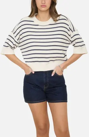 J.O.A. Stripe Cotton Blend Sweater - Navy