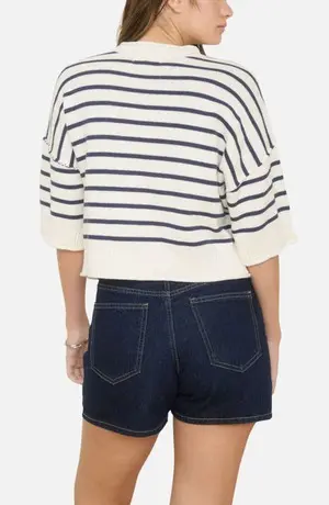 J.O.A. Striped Cotton Blend Sweater - Navy