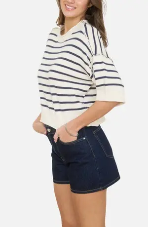 J.O.A. Striped Cotton Blend Sweater - Navy