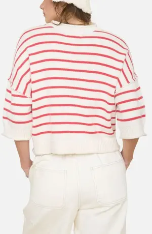 J.O.A. Stripe Cotton Blend Sweater - Red