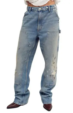 Free People Emily High Waist Ripped Wide Leg Carpenter Jeans - Ubi