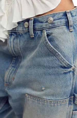 Free People Emily High Waist Ripped Wide Leg Carpenter Jeans
