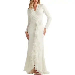 Tadashi Shoji Wire Ruffle Long Sleeve Gown - Ivory