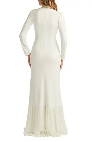 Tadashi Shoji Wire Ruffle Long Sleeve Gown