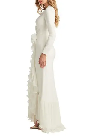 Tadashi Shoji Wire Ruffle Long Sleeve Gown