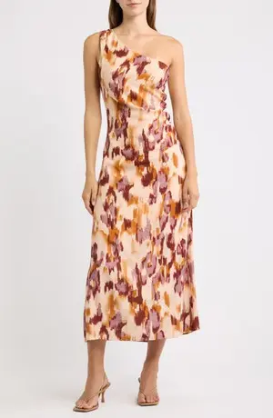 Sam Edelman One-shoulder Abstract Print Dress - Taupe