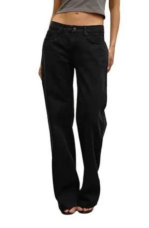 BAYSE Avery Mid Rise Relaxed Straight Leg Jeans - Backstage Black