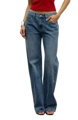 BAYSE Avery Mid Rise Relaxed Straight Leg Jeans - True Blue