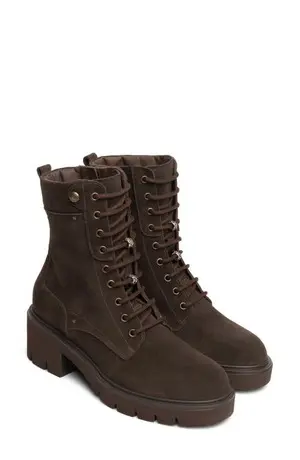 NEROGIARDINI Block Heel Combat Boot - Chocolate