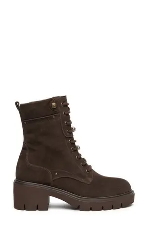 NEROGIARDINI Block Heel Leather Combat Boots With Embellished Laces - Chocolate
