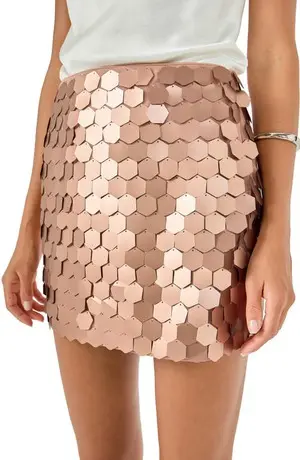 Endless Rose Hexagonal Sequin Mini Skirt - Camel
