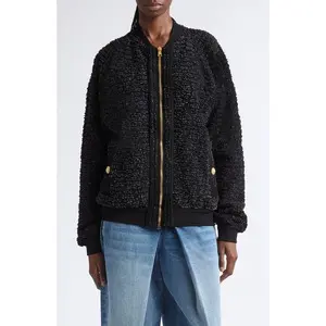 Balmain Fluffy Wool & Cotton Blend Tweed Bomber Jacket With Sequins - 0pa Black