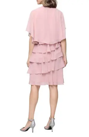 SL FASHIONS Tiered Ruffle Chiffon Dress With Jacket - Faded Rose
