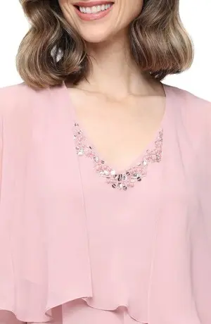SL FASHIONS Tiered Ruffle Chiffon Dress With Jacket - Faded Rose