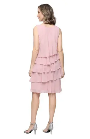 SL FASHIONS Tiered Ruffle Chiffon Dress With Jacket - Faded Rose