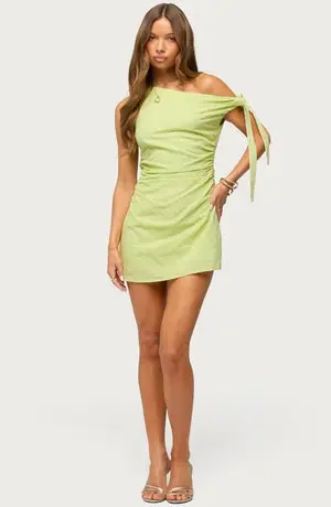 EDIKTED Zimi Eyelet Embroidery One-shoulder Minidress