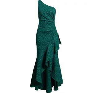 Eliza J Ruffle Lace One-shoulder Gown - Hunter