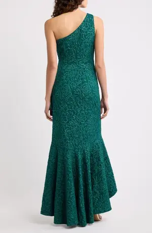 Eliza J Ruffled Lace One-shoulder Gown