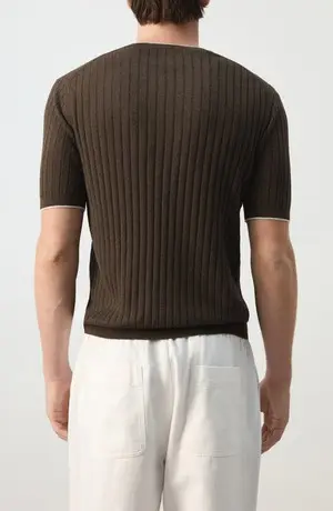 Mango Linen Blend Rib T-shirt - Brown