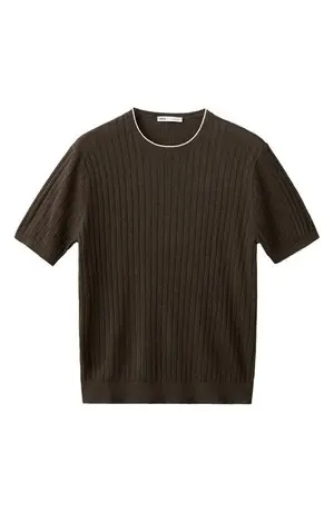Mango Linen Blend Rib T-shirt - Brown