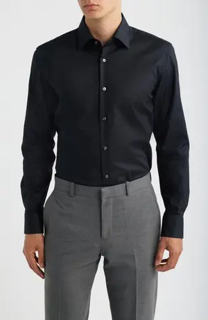 BOSS Hank Slim Fit Stretch Cotton Dress Shirt - Black