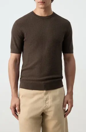 Mango Waffle Knit T-shirt - Brown