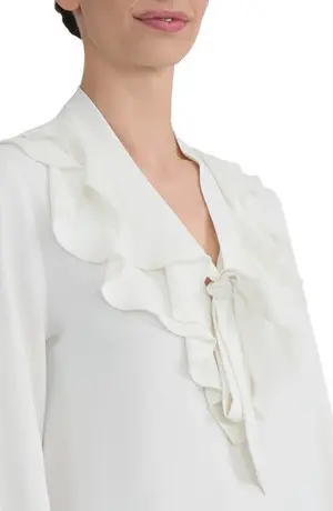 KASPER Ruffle Tie Neck Top