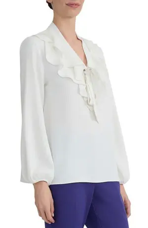 KASPER Ruffle Tie Neck Top