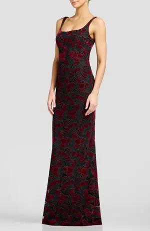 Dress The Population Lorena Floral Velvet Sleeveless Gown