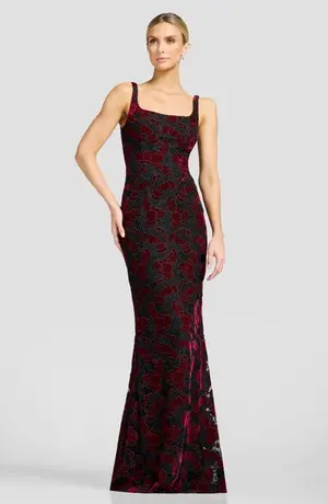 Dress The Population Lorena Floral Velvet Sleeveless Gown