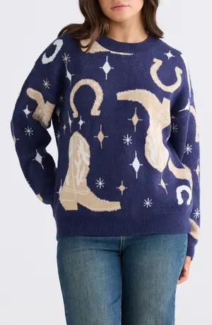 TALISMAN THE LABEL Lucky Boots Crewneck Sweater