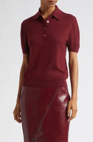 TOCCIN Rue Wool Short Sleeve Polo - Oxblood