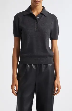 TOCCIN Rue Wool Short Sleeve Polo - Shadow