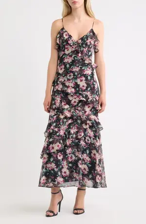 Lulus Luella Ruffle Maxi Dress - Black Multi