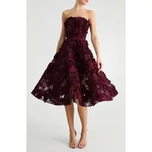 HELSI Florence Strapless Cocktail Dress - Merlot
