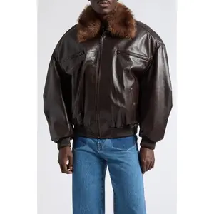 LU'U DAN Faux Leather Cargo Flight Jacket With Faux Fur Collar - Grease