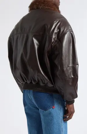 LU'U DAN Faux Leather Cargo Flight Jacket With Faux Fur Collar - Grease