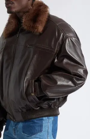 LU'U DAN Faux Leather Cargo Flight Jacket With Faux Fur Collar - Grease