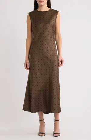 Sam Edelman Polka Dot Satin Maxi Dress - Brown