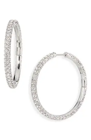 SWAROVSKI Dextera Pavé Crystal Hoop Earrings - White/rhodium