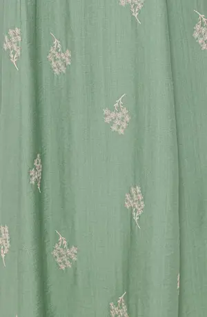 PETAL & PUP Oregon Embroidered Square Neck Maxi Dress - Green