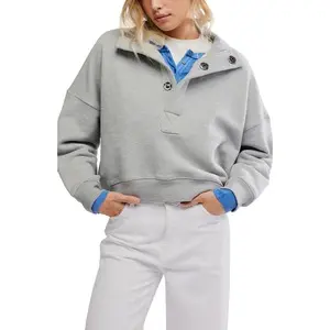 Free People Timeless Snap Placket Pullover - Heather Grey