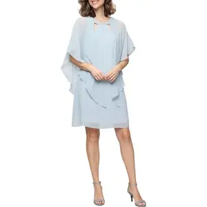 SL FASHIONS Jewel Chiffon Overlay Shift Dress Aloe