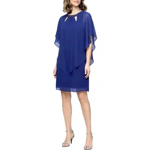 SL FASHIONS Jewel Chiffon Overlay Shift Dress Iris
