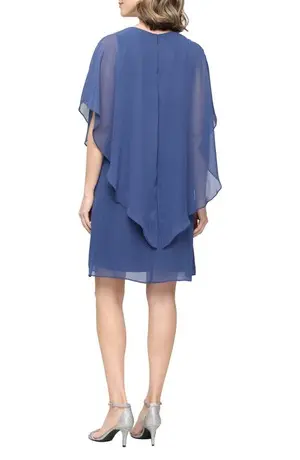 SL FASHIONS Jewel Chiffon Overlay Shift Dress - Wedgewood